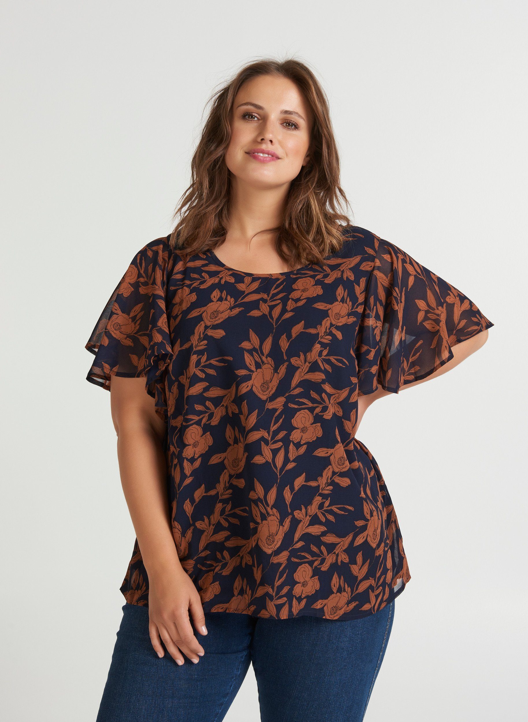Zizzi Kurzarmbluse Große Größen Damen Kurzarm Bluse Mit