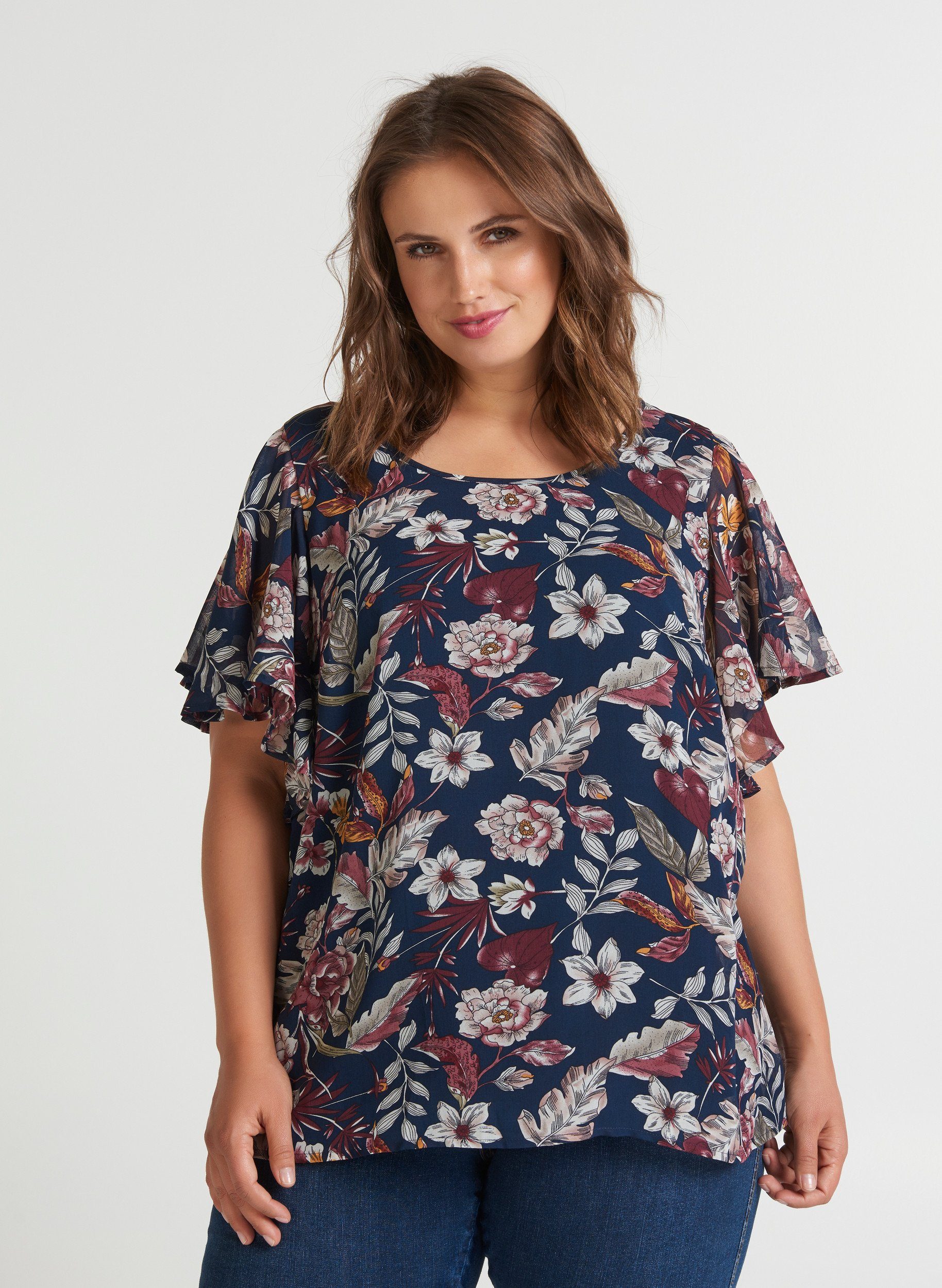 Zizzi Kurzarmbluse Große Größen Damen Kurzarm Bluse Mit