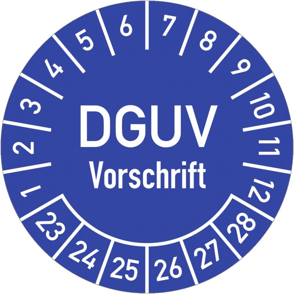 König Werbeanlagen Hinweisschild Prüfplakette DGUV-Vorschrift 2023-2028, Dreifke® Prüfplakette ...
