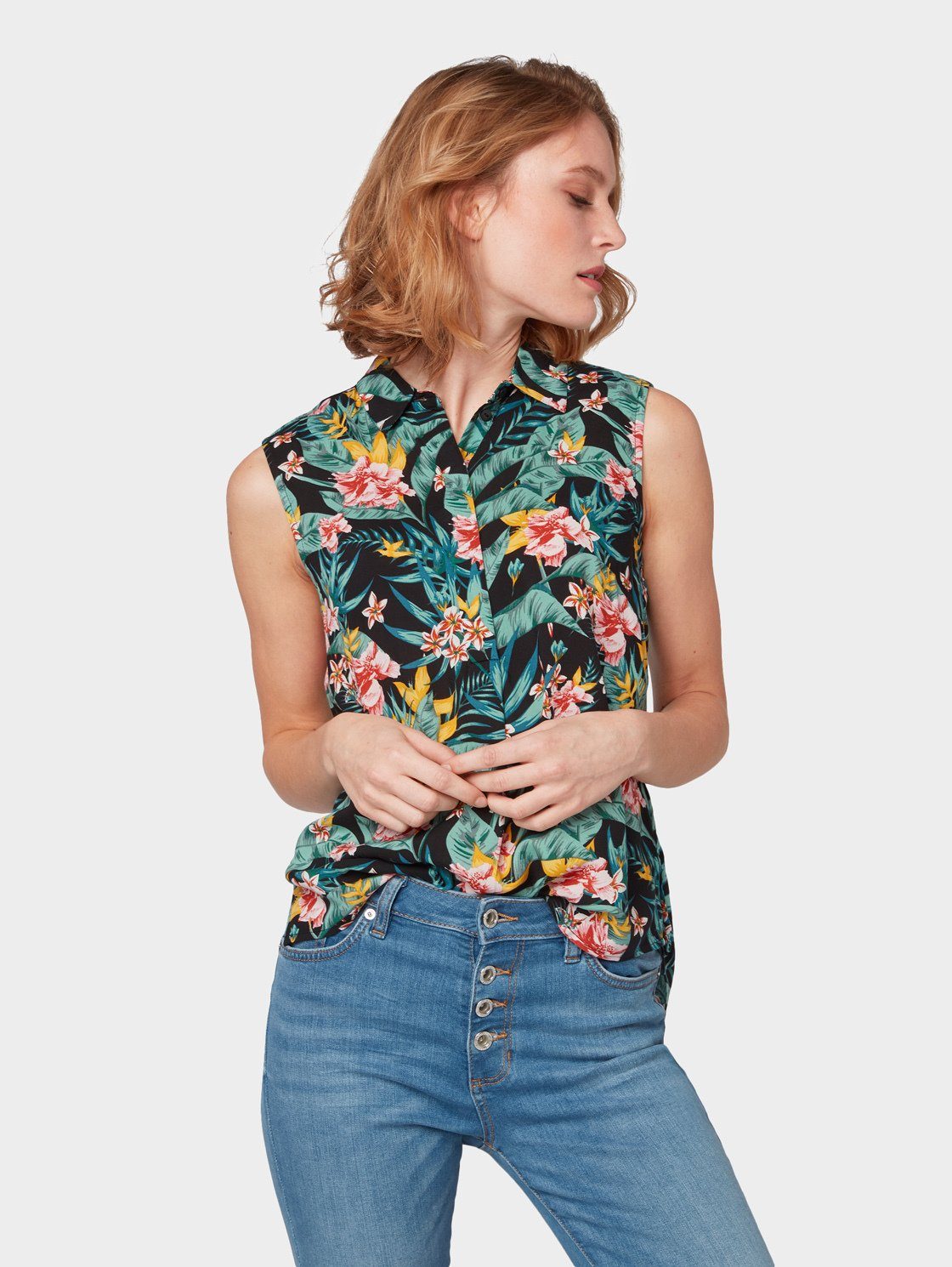 Tom Tailor Blusentop Ärmellose Bluse ärmellos Mit Kent Kragen Online