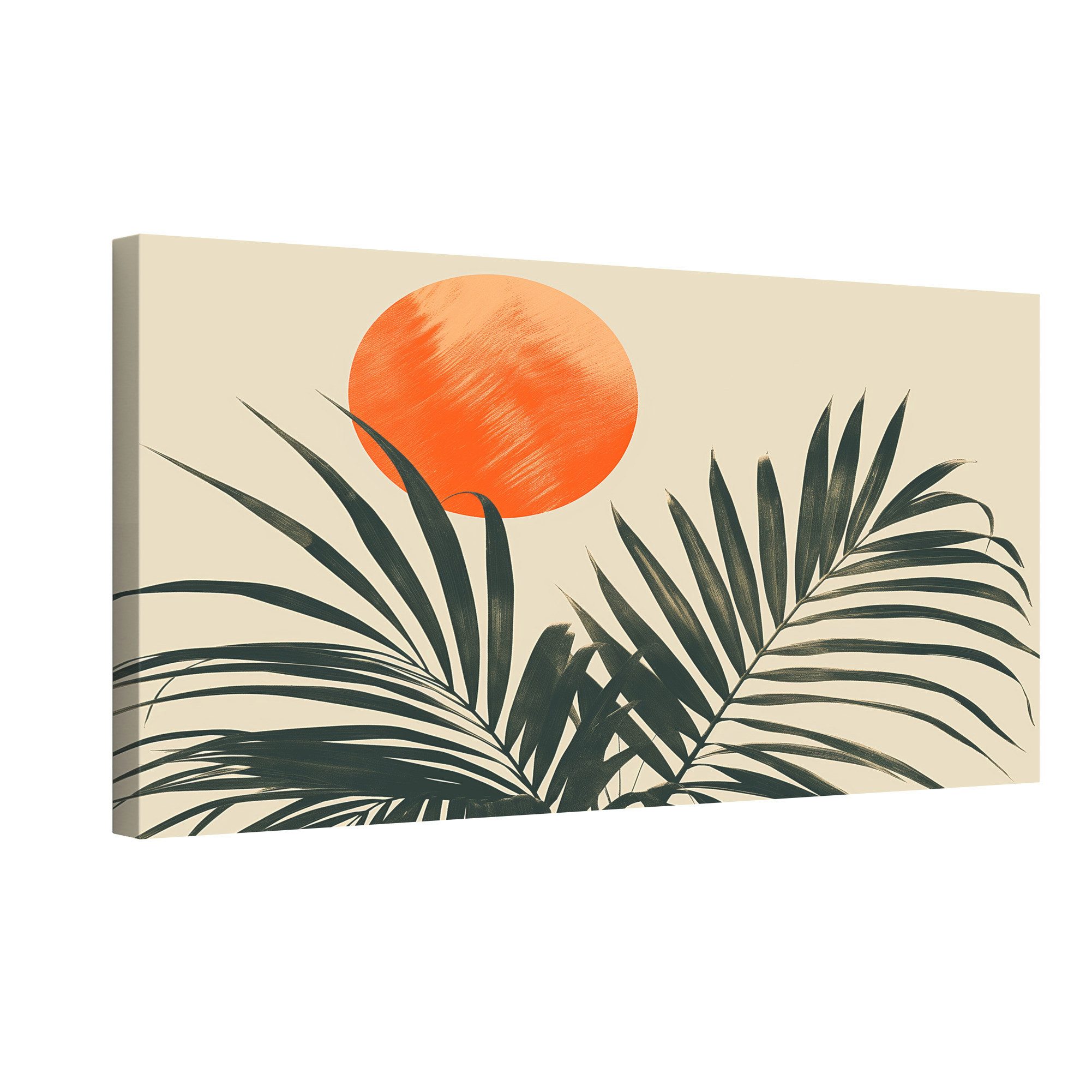 Altdecor Leinwandbild Beige Schwarz Palme Blätter Orange Sonnen 30 X