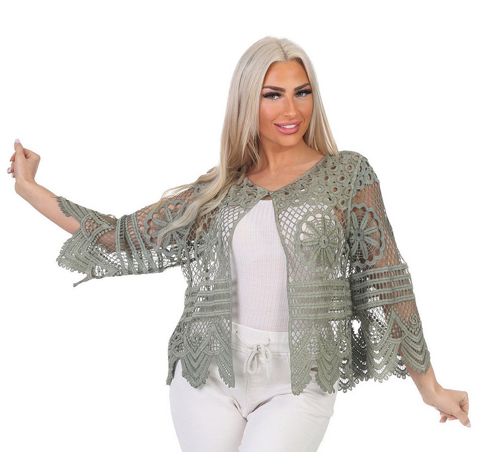 Aurela Damenmode Ajourstrickjacke Damen Häkeljacke Sommer Bolero