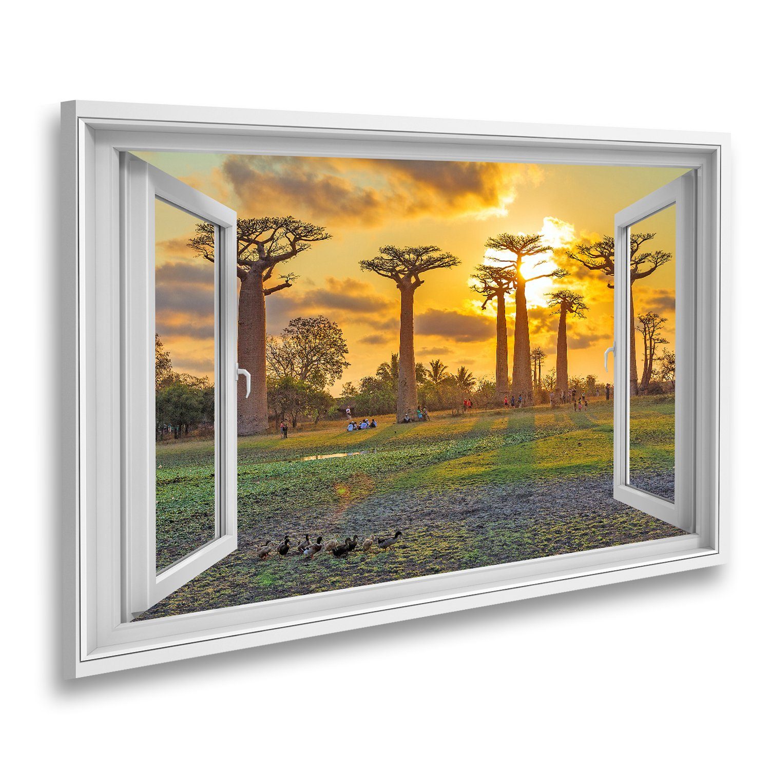 islandburner Leinwandbild Fensterblick Wunderschöne Affenbrotbäume bei Sonnenuntergang auf der A