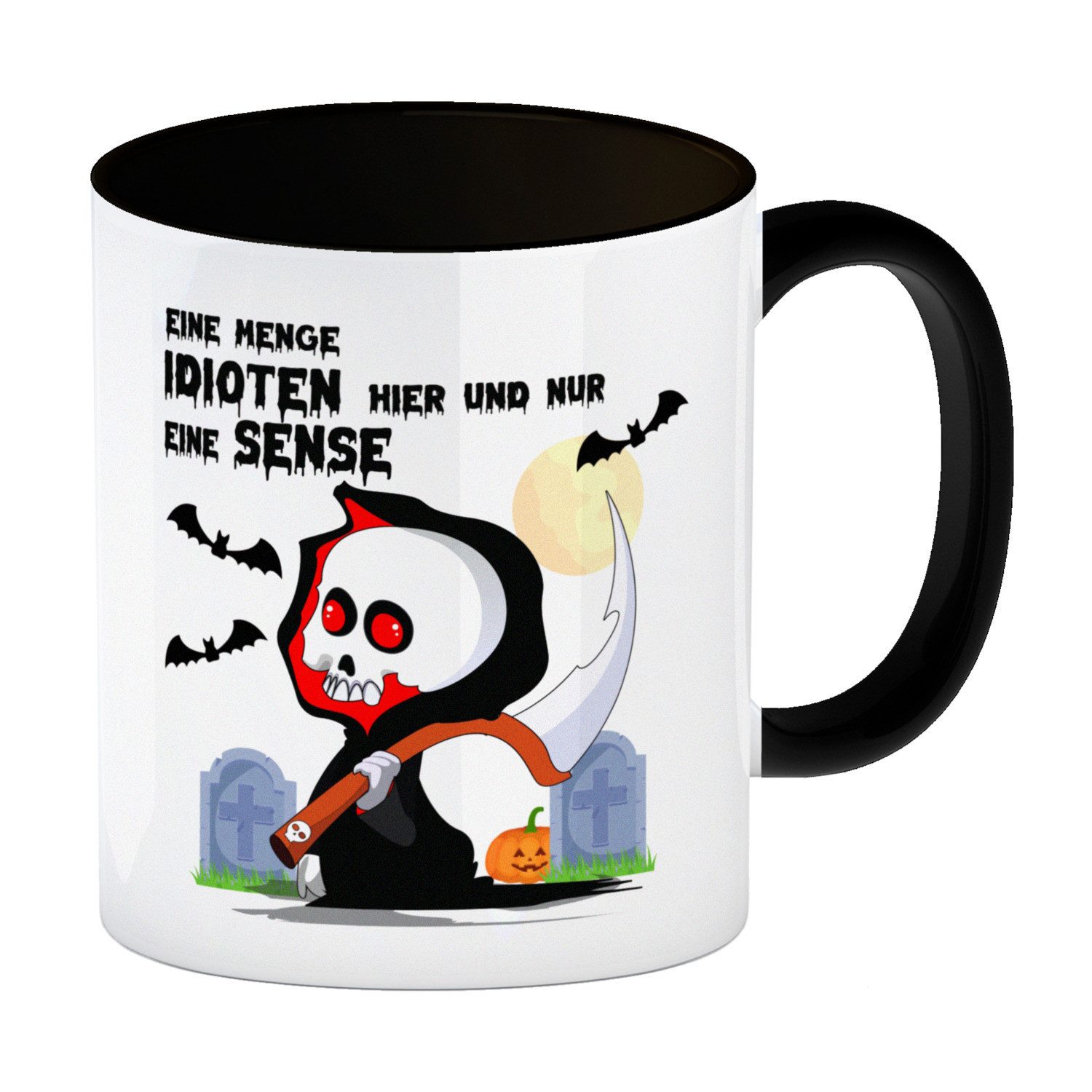 Speecheese Tasse Sensenmann Halloween Kaffeebecher In Schwarz Mit Spruch