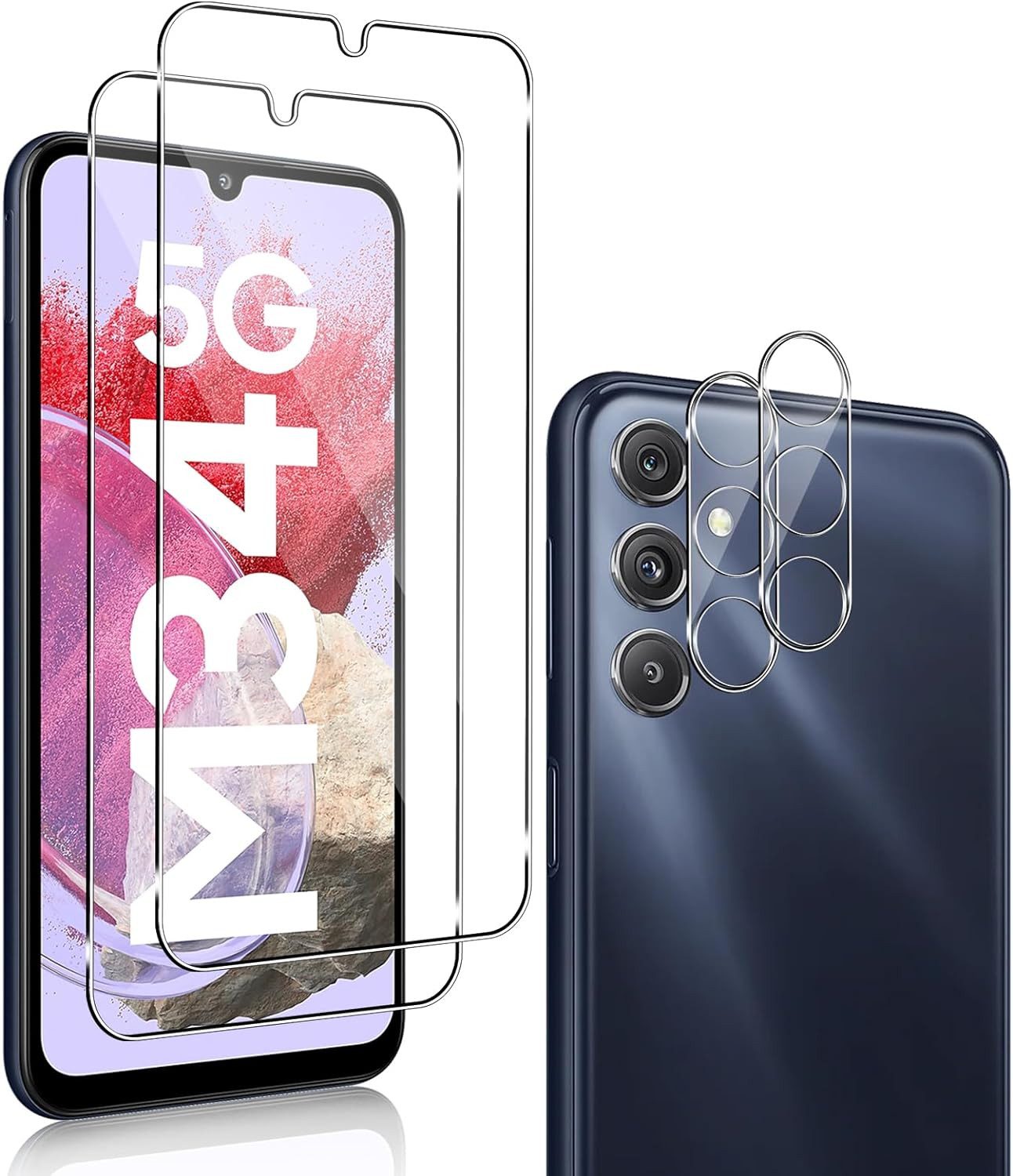 MSM Displayschutzglas 2X Schutzglas (Display + Kamera) für Samsung Galaxy M34 5G Panzerfolie
