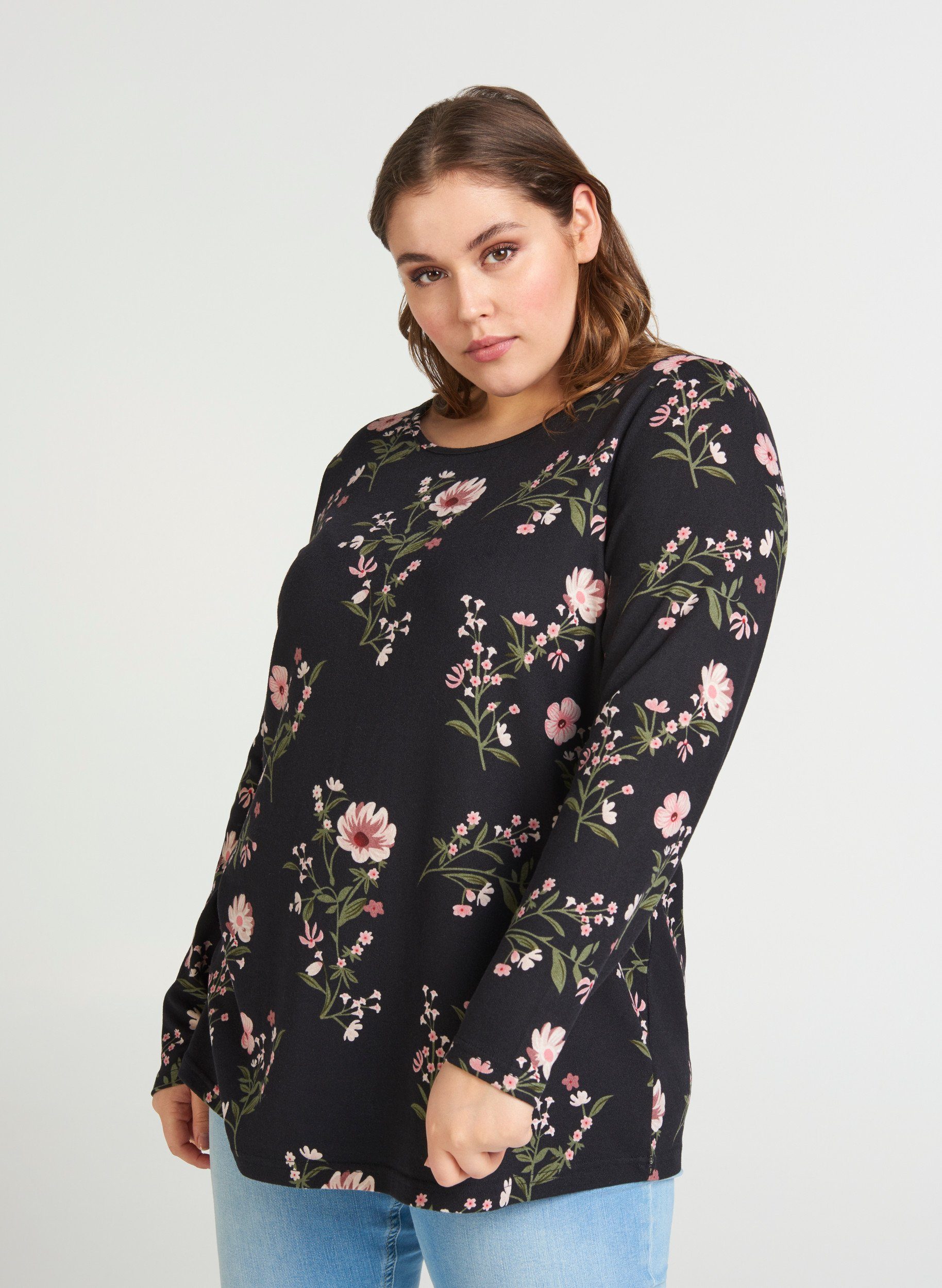 Zizzi Langarmbluse Große Größen Damen Bluse Mit Blumenprint Und Langen
