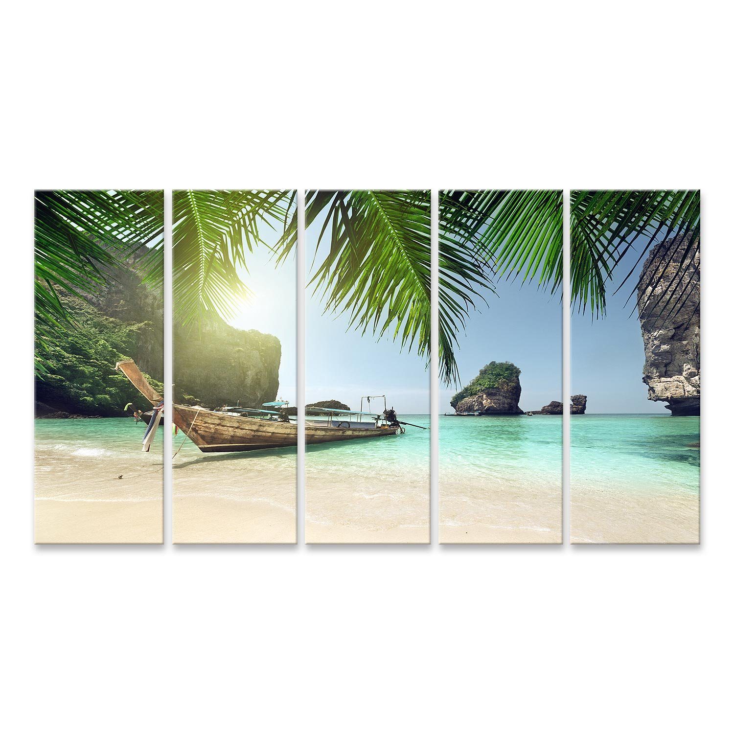 islandburner Leinwandbild Bild auf Leinwand Fischer Long Tail Boot Phi Phi Insel Thailand Wandb