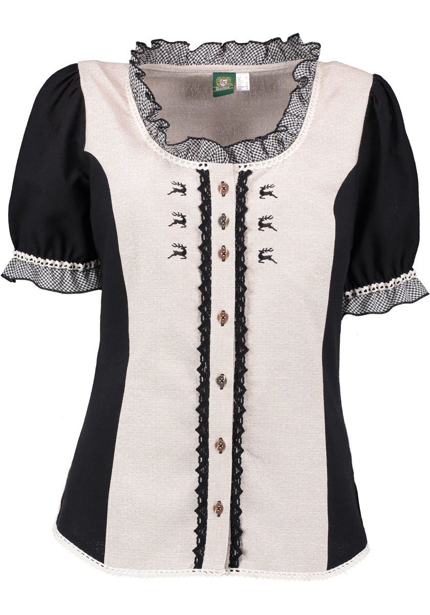 OS Trachten Trachtenbluse Shine Bluse mit Rundhalsausschnitt, Rüschen ...