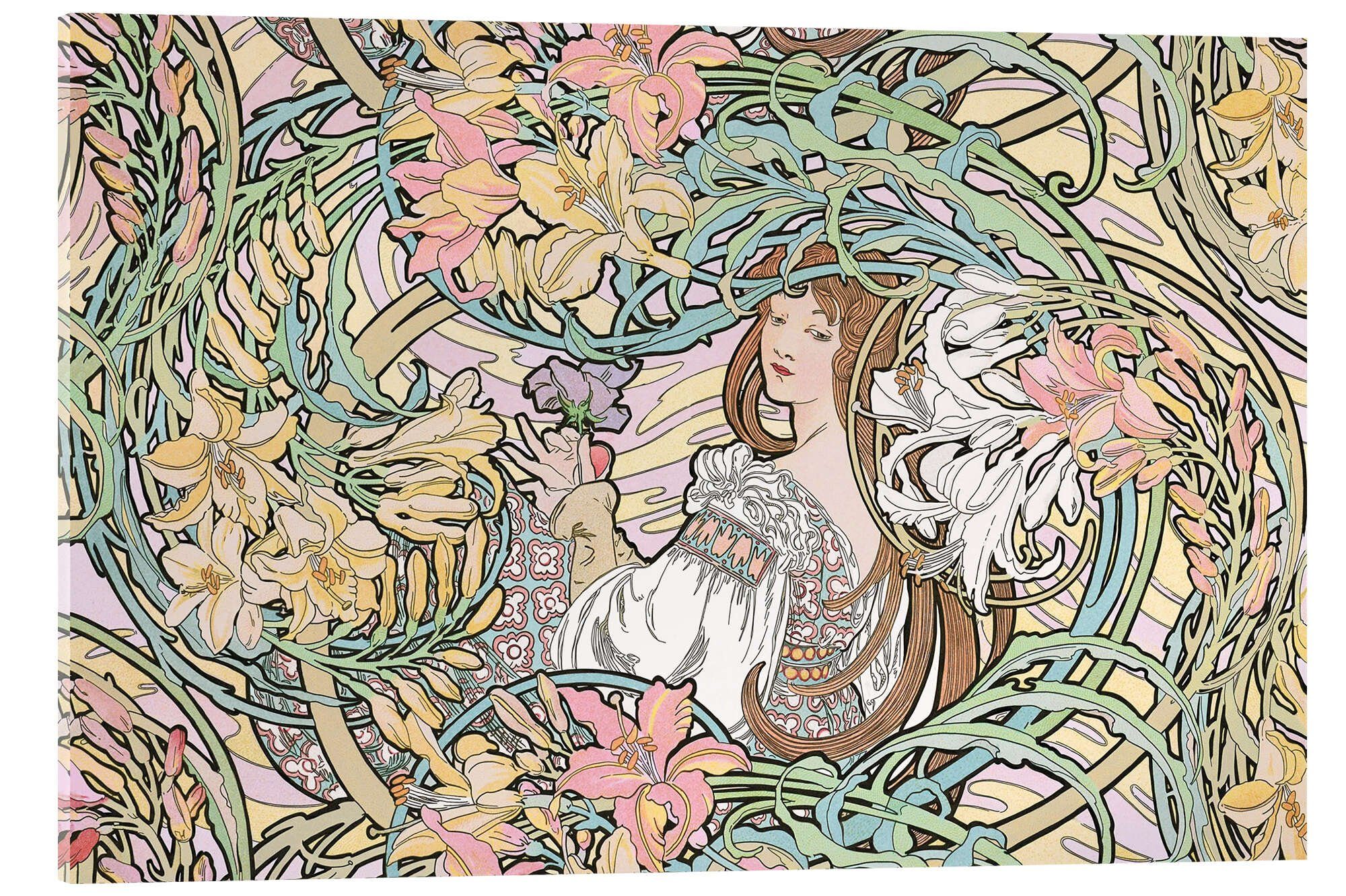 Posterlounge Acrylglasbild Alfons Mucha, Sprache der Blumen, Wohnzimmer Maritim Malerei