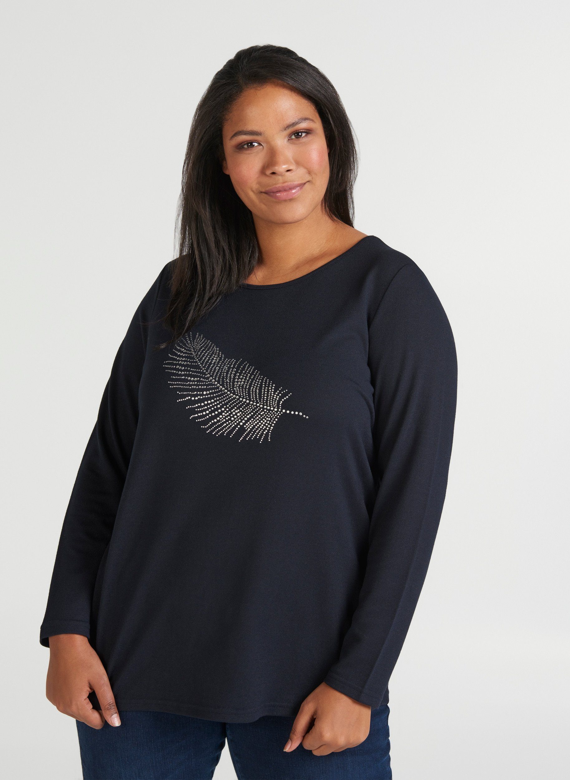 Zizzi Langarmbluse Große Größen Damen Bluse Mit Rundhalsausschnitt Und