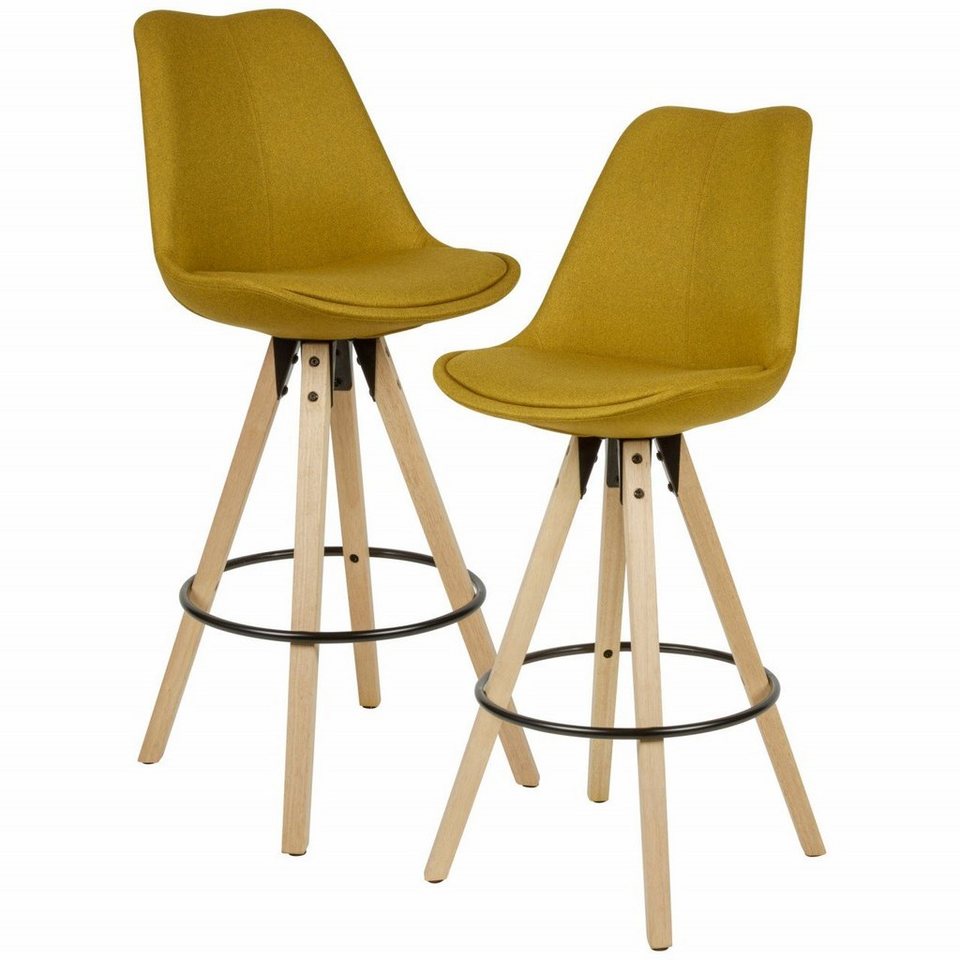Furnicato Barhocker 2er Set Curry Stoff Massivholz Design Barstuhl