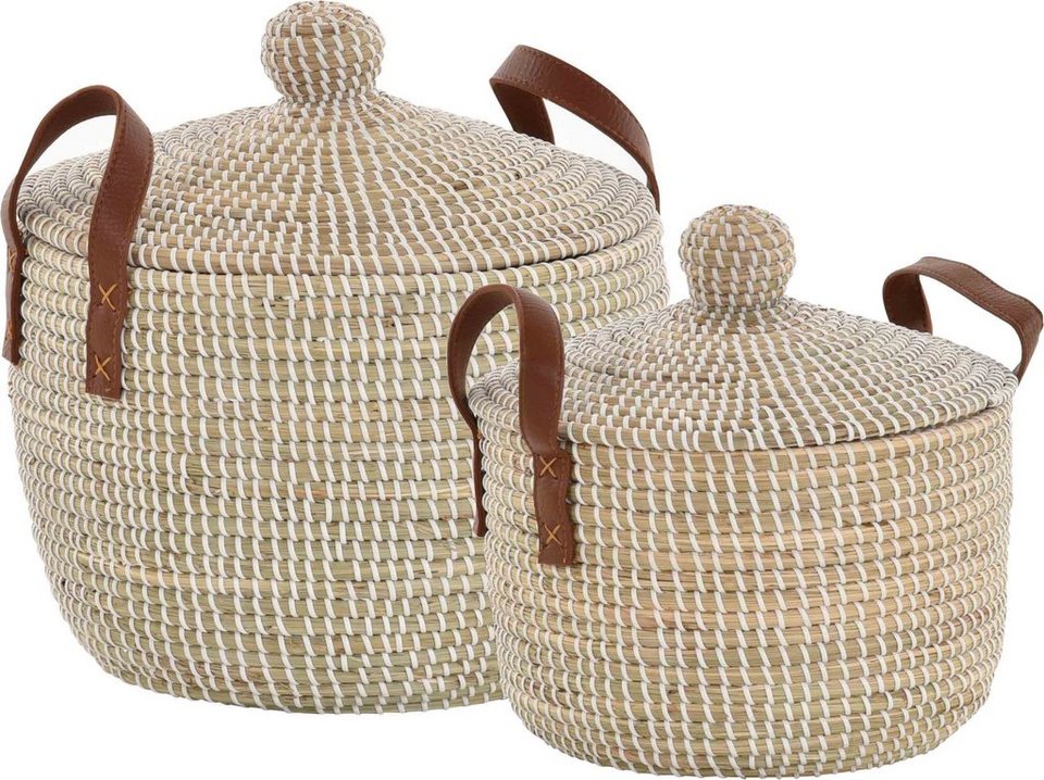 Krines Home Aufbewahrungskorb Set2 Handgearbeiteter Seegras Dekokorb