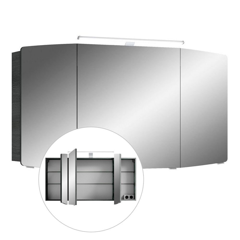 Lomadox Spiegelschrank Cervia 66 Badmöbel Graphit Struktur 120 Cm Mit