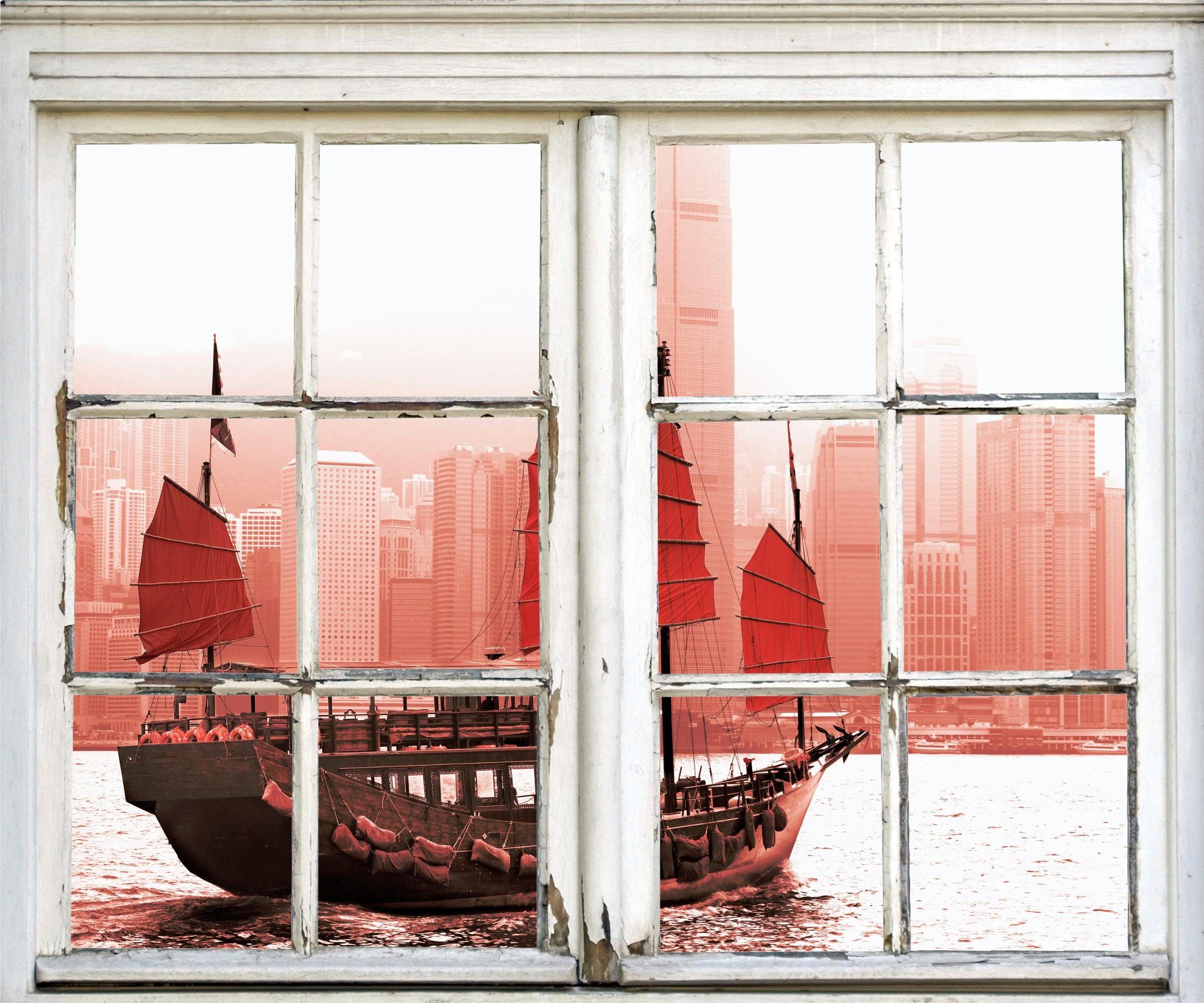 queence Wandsticker Schiff, Wandsticker, Wandbild, selbstklebend, Schiff, Boot, Lebendige Farben ...