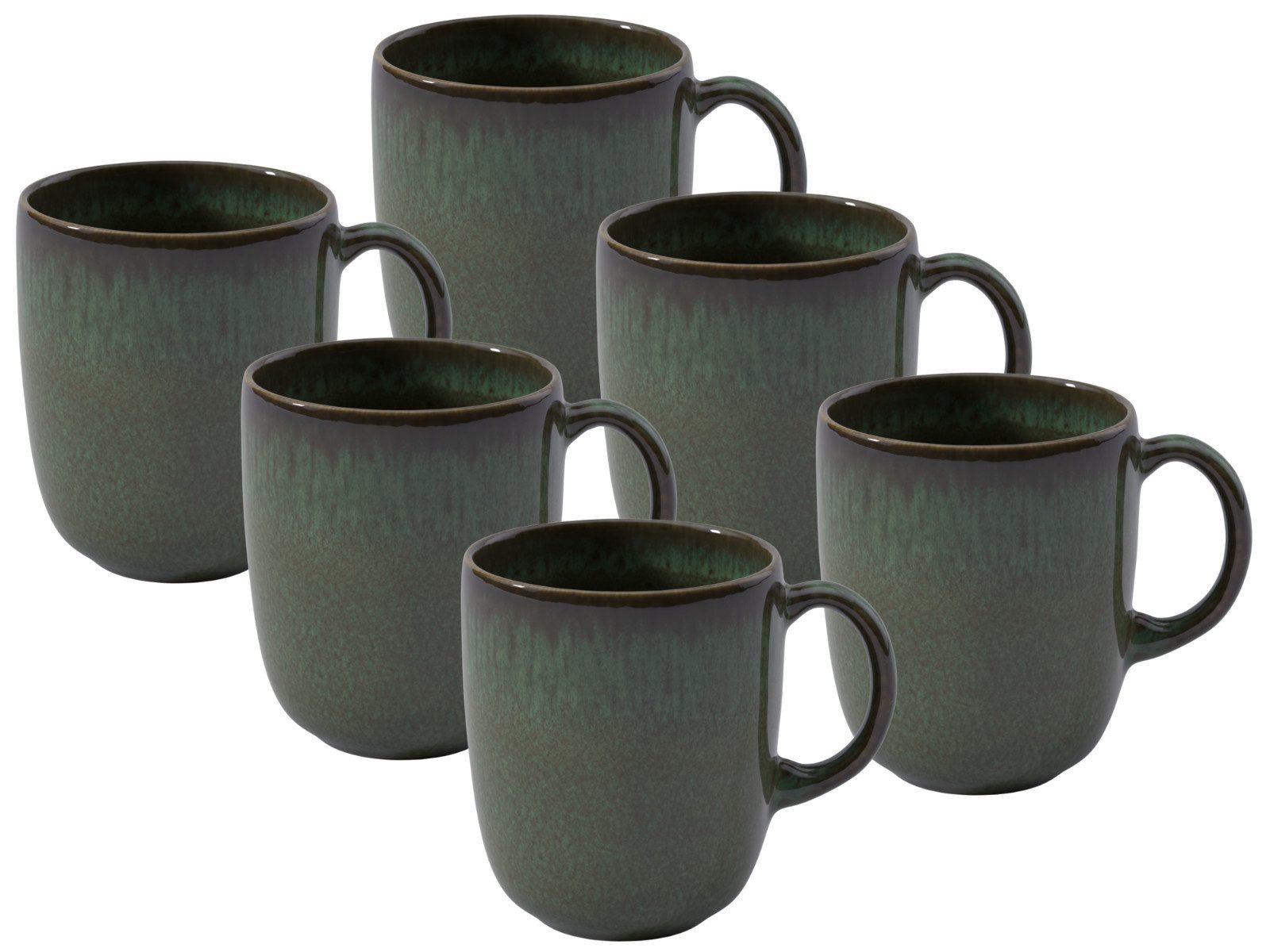 like. by Villeroy & Boch Becher Lave vert Becher mit Henkel 0,4l Set6, Steingut, Trinkbecher