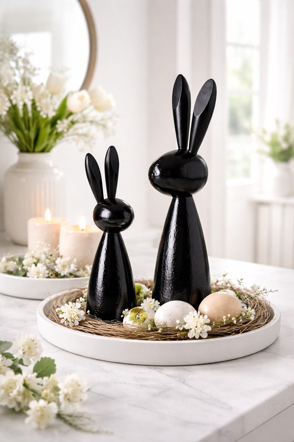 MF Osterfigur Osterhasen Set Lotis black shine schwarz glänzend aus Holz