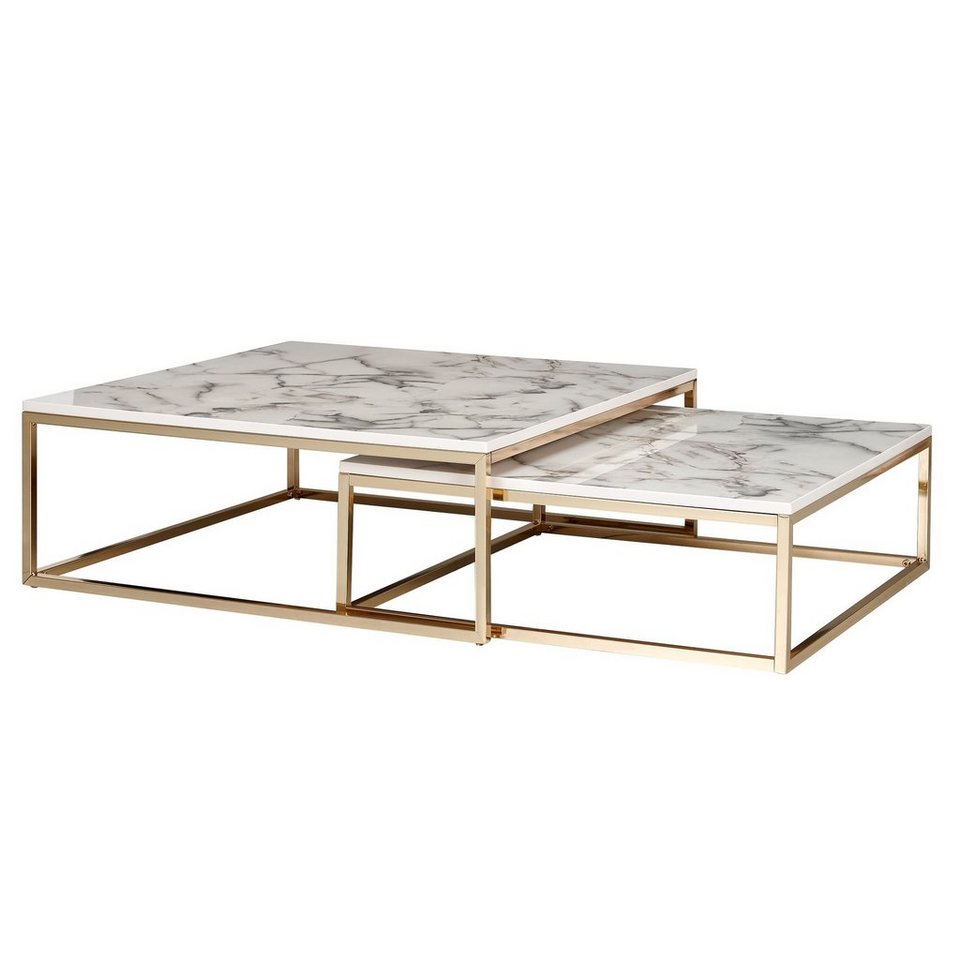 Wohnling Couchtisch Wl6246 2er Set Weiß Marmor Optik Eckig