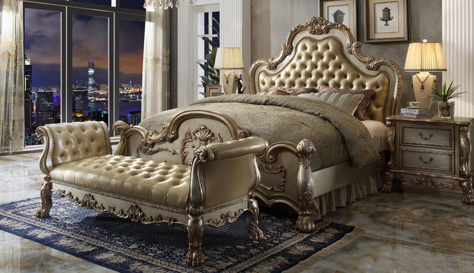 Xlmoebel Schlafzimmer Set Chesterfield Leder Luxus Bett 2x Nachttische