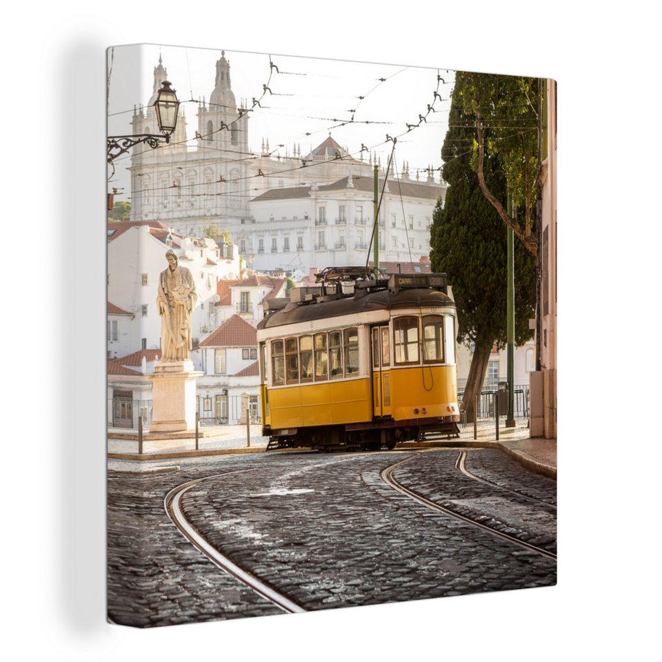 Onemillioncanvasses® Leinwandbild Lissabon Straßenbahn Statue 1