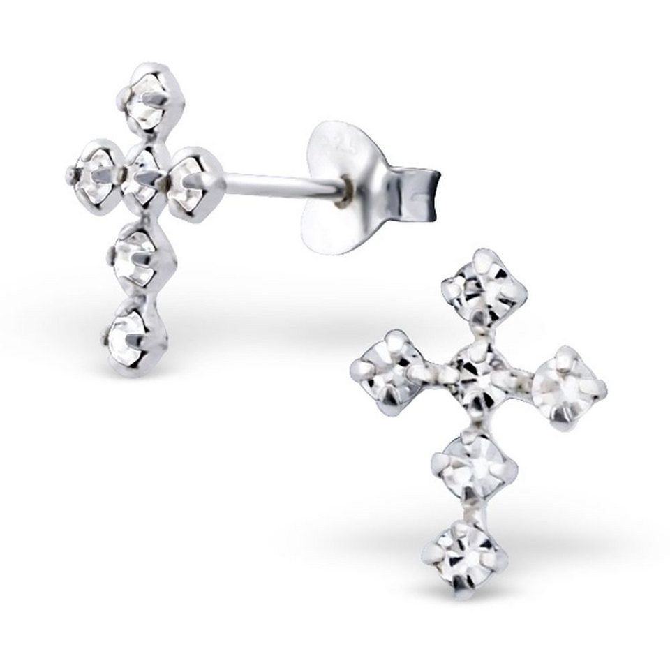 Bungsa Ohrring Set Ohrstecker Kreuz Aus 925 Silber Unisex 1 Paar 2