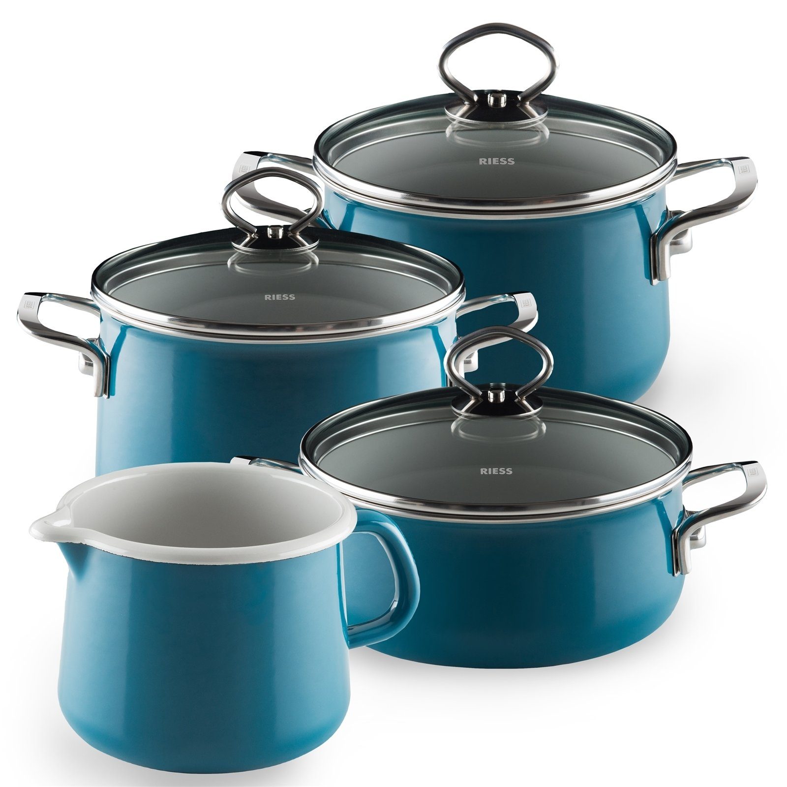 Riess Topf Set Topfset Familienset 5 Teilig Aquamarin Emaille 5