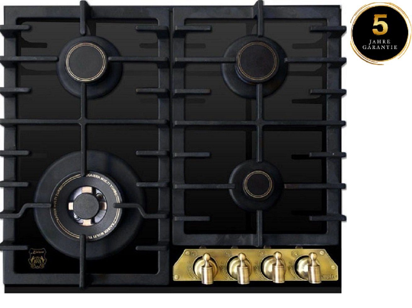 Kaiser Küchengeräte Gas-Kochfeld, Nostalgie Gas-Kochfeld, 60cm, Schwarz Glas,3,8 KW WOK