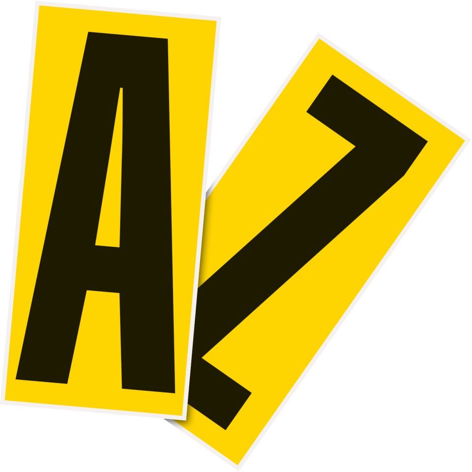 König Werbeanlagen Hinweisschild Pack Buchstaben,gelb/schwarz,Folie,Schrift 200mm,101x225mm, 26 ...