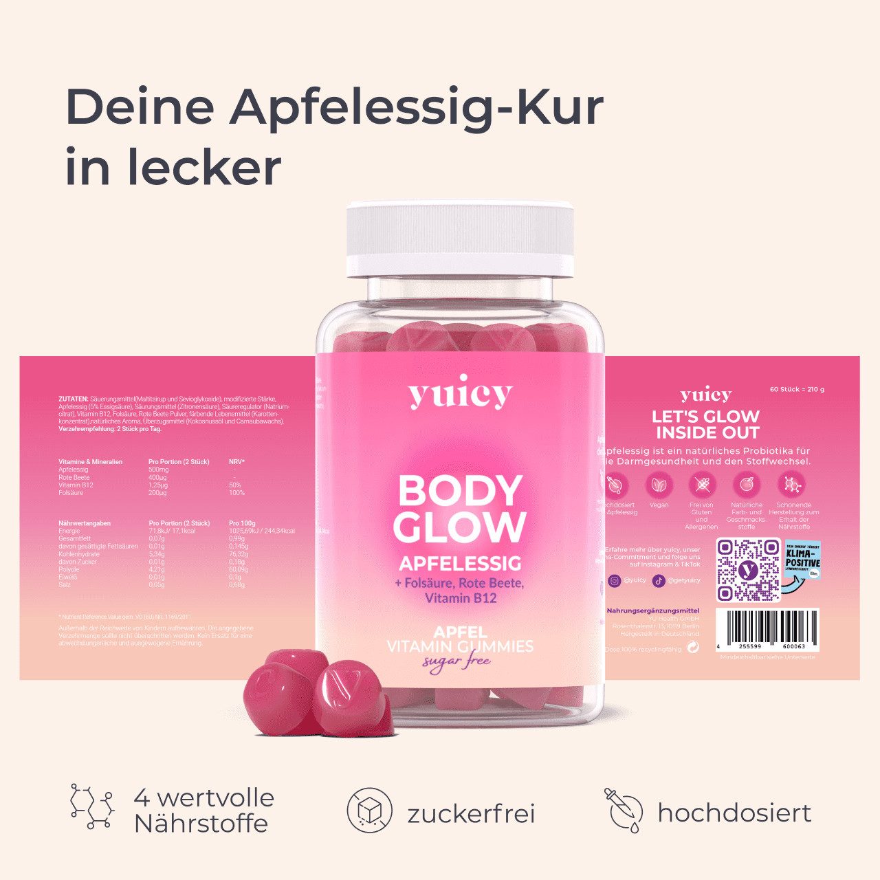yuicy Body Glow Apfelessig Fruchtgummies für Keto-Diäten ...