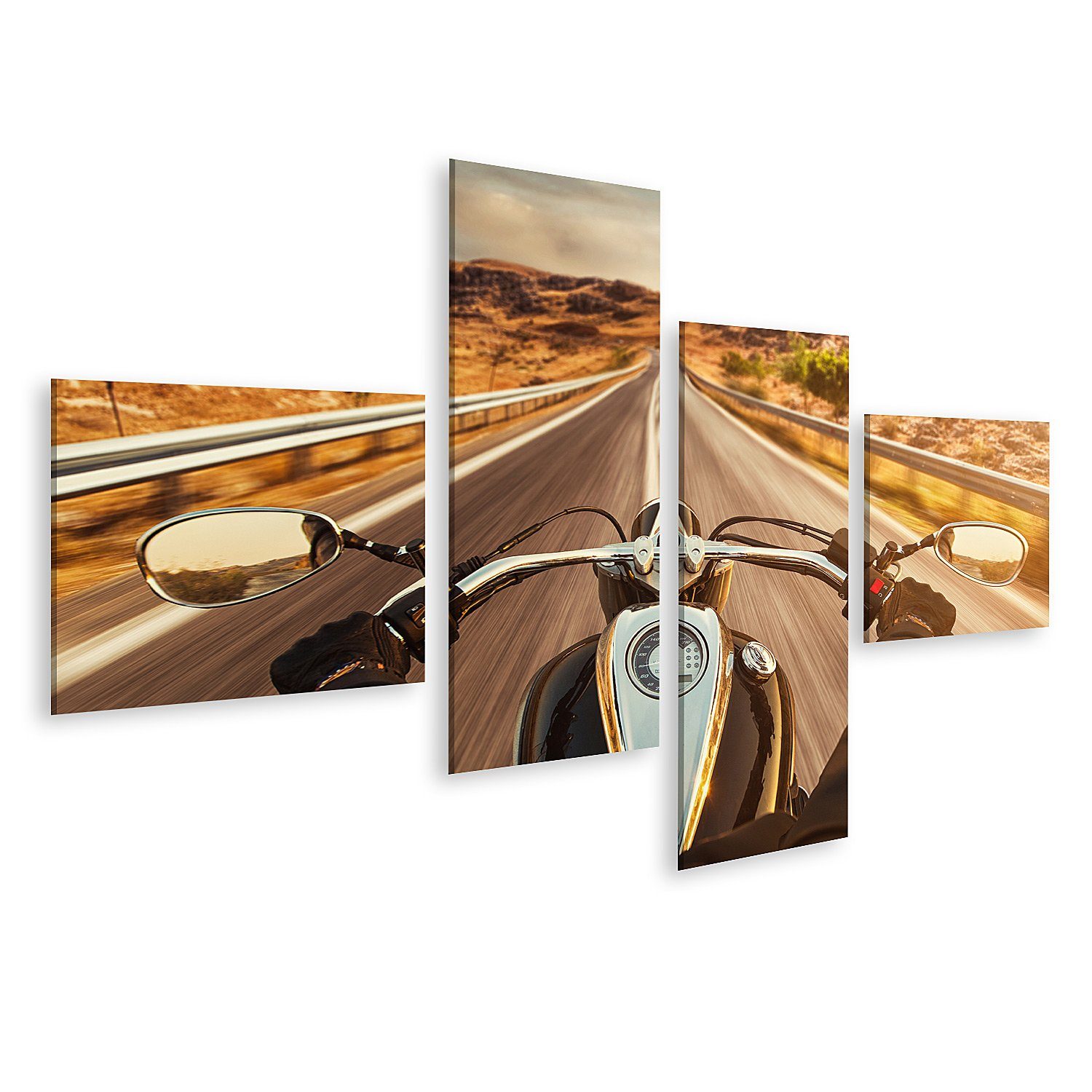 islandburner Leinwandbild Bild auf Leinwand Motorrad Fahrer auf einsamen US Highway im ...