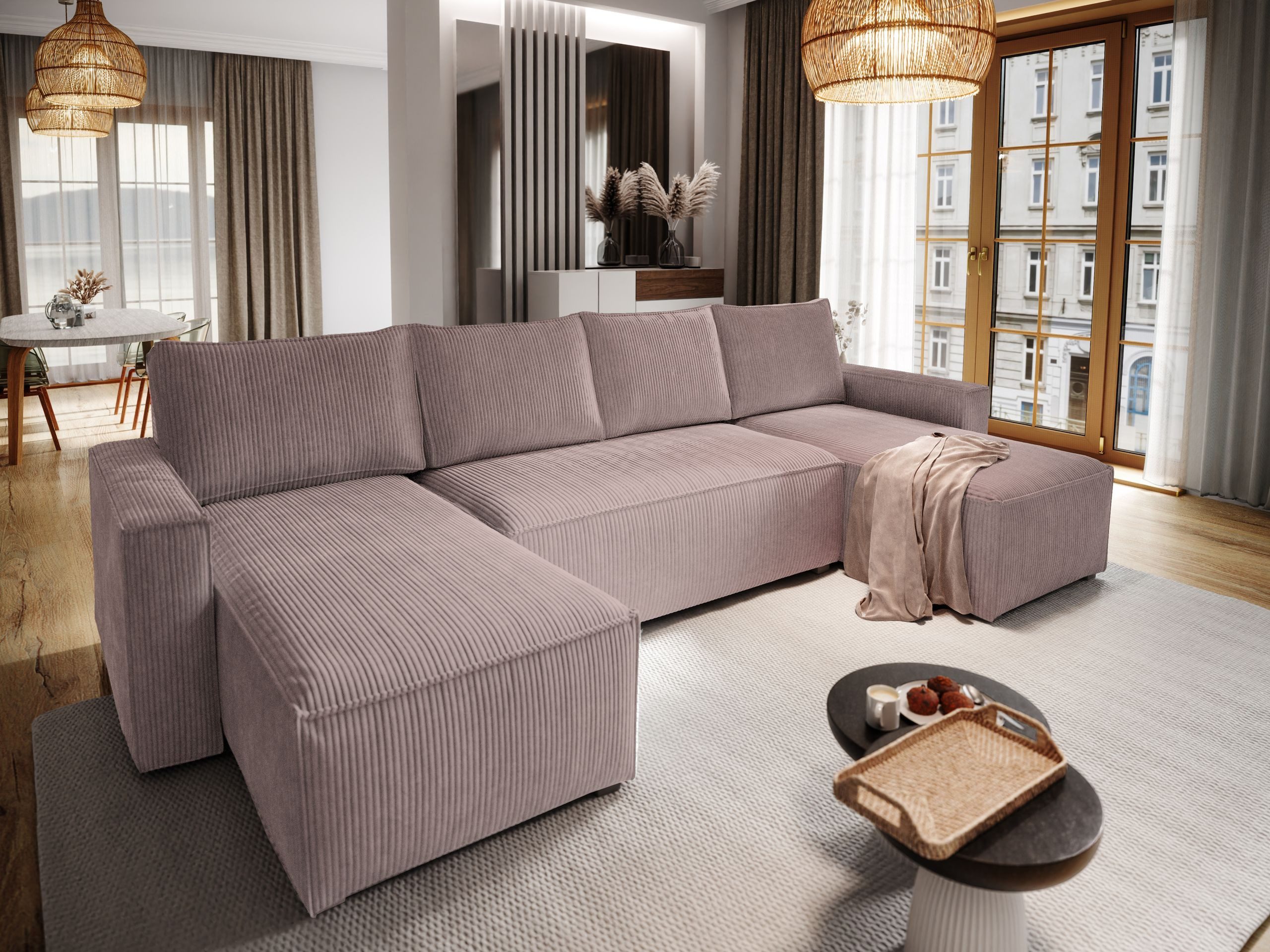 Masseno Ecksofa ASPRA mit Schlaffunktion U-Form, Sofa mit Bettkasten ...