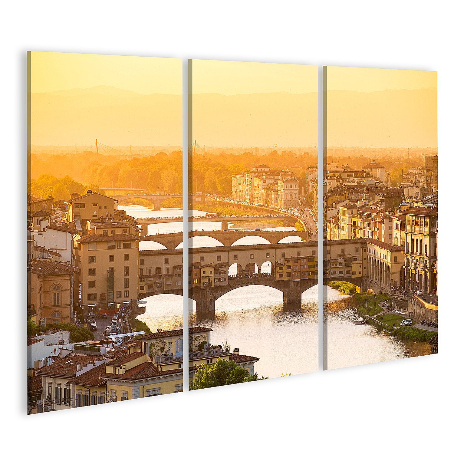 islandburner Leinwandbild Bild auf Leinwand Fluss Arno und berühmte Brücke Ponte Vecchio bei Son
