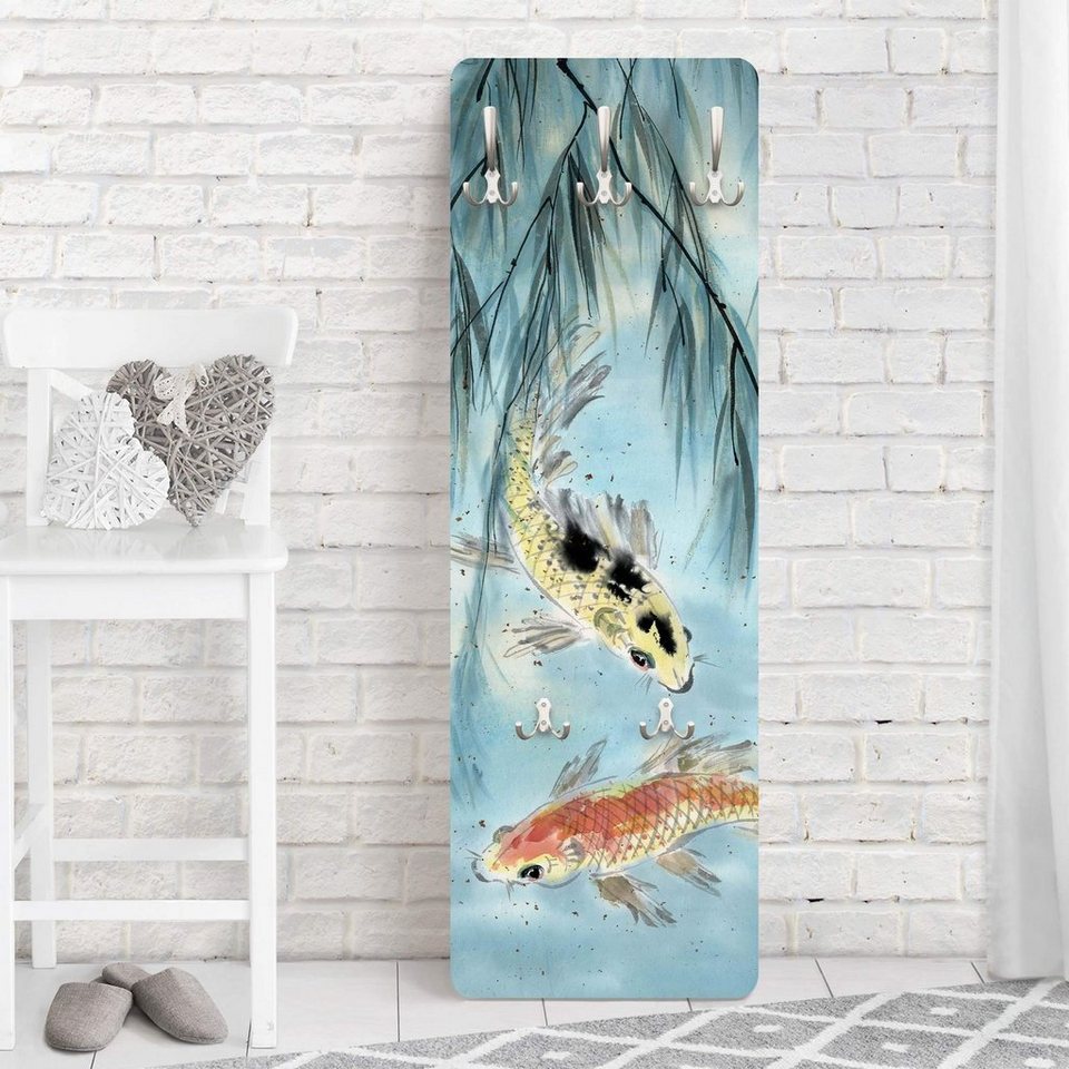 Bilderdepot24 Garderobenpaneel Blau Retro Vintage Tiere Japanische