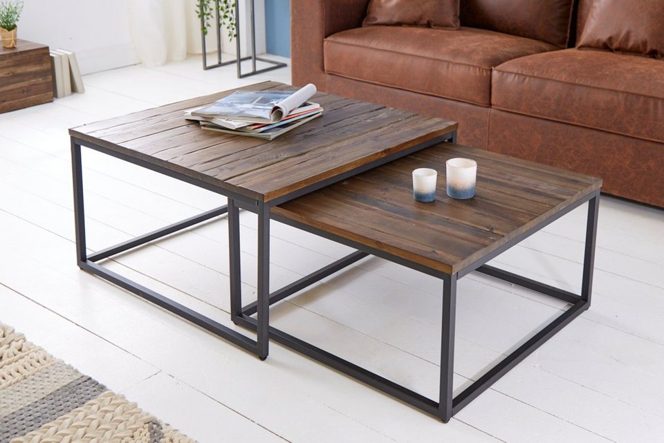 Riess Ambiente Couchtisch Elements 75cm Natur Schwarz Set 2 St