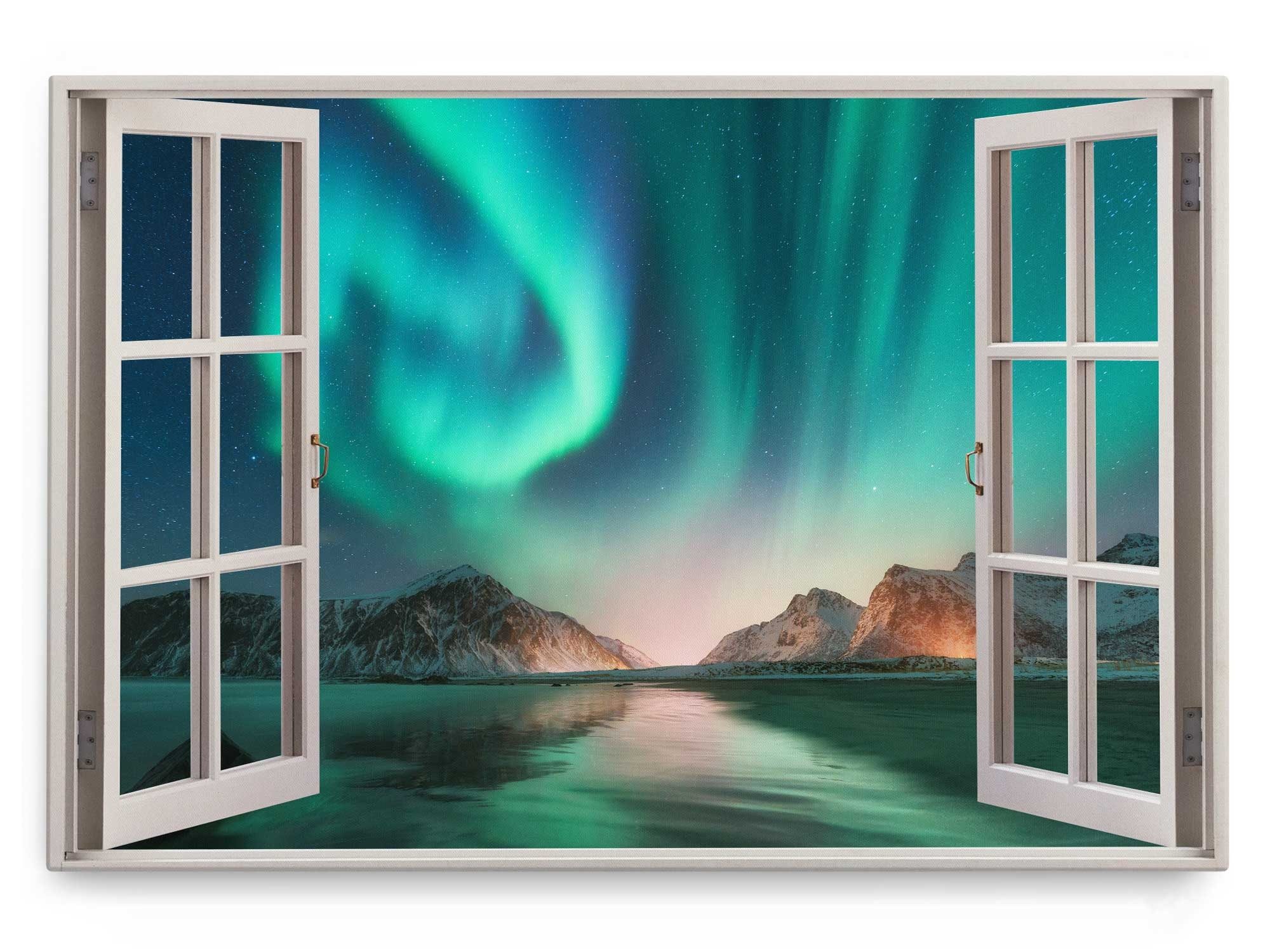 Sinus Art Leinwandbild Wandbild 120x80cm Fensterbild Polarlichter Astrofotografie Nachthimmel ...