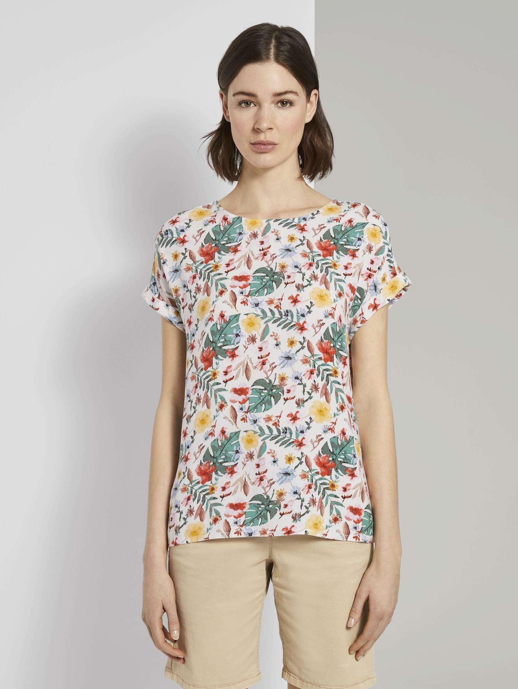 Tom Tailor Blusentop Gemusterte Kurzarm Bluse Mit Rückendetail Online