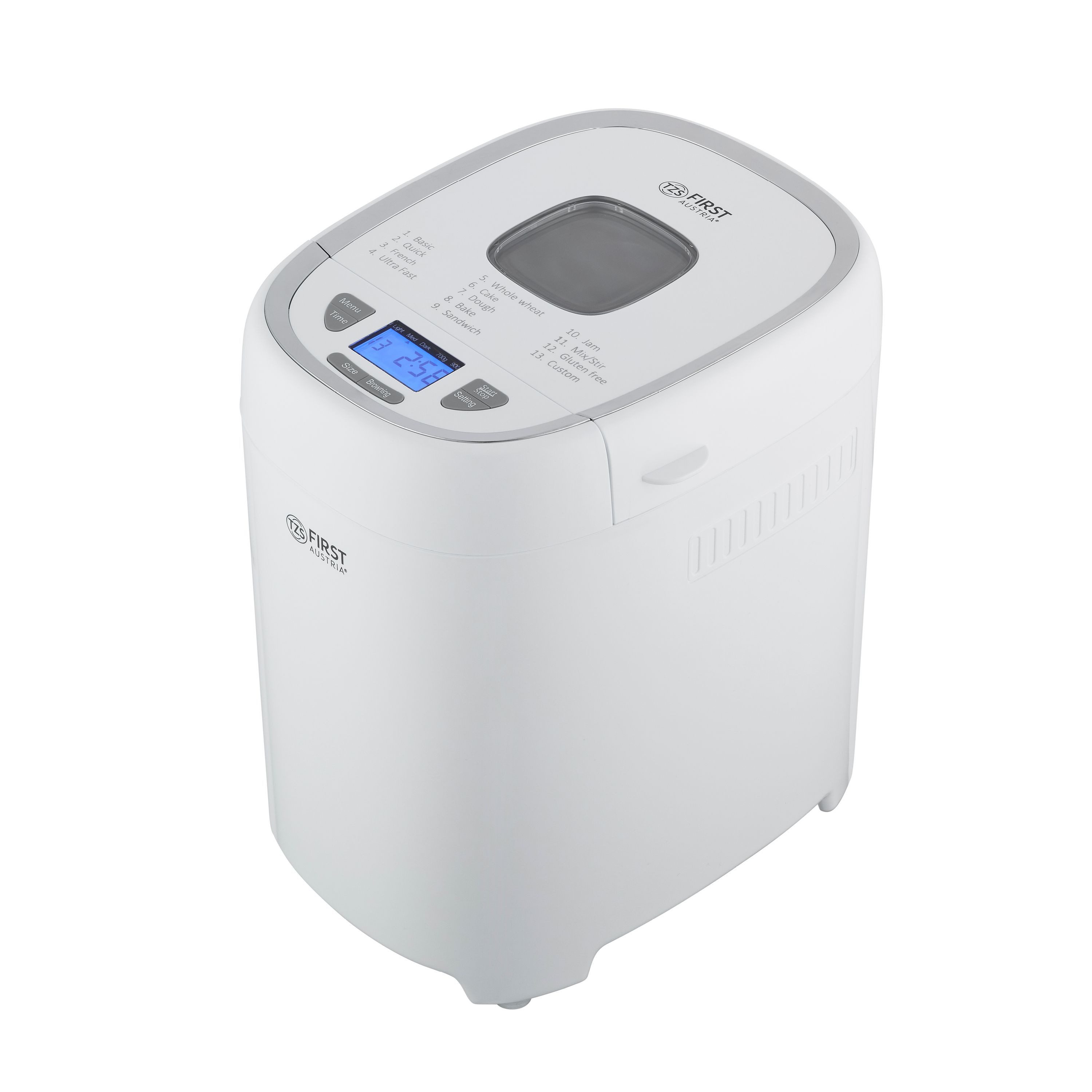 TZS FIRST AUSTRIA Brotbackautomat Brotbackmaschine, 13 Programme, 700g-900g Brot, Display, Weiß ...
