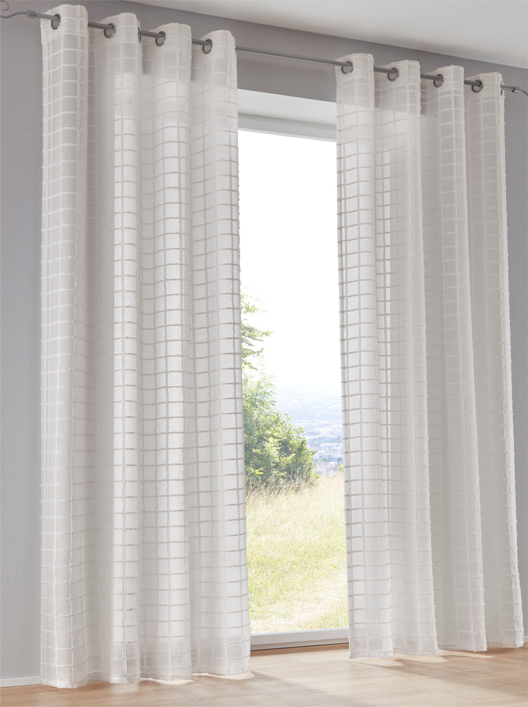 heine Gardine Dekostore, Ösen (2 St), transparent, Fertigstore gerade Form, Modisches Karo-Dessin