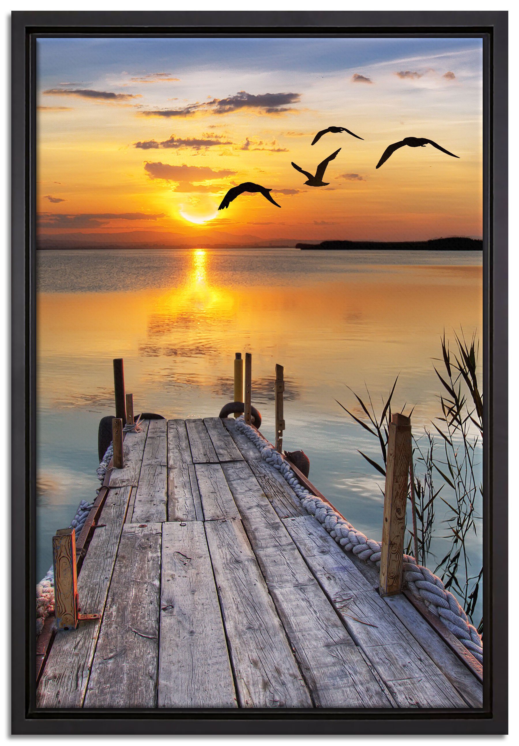 Pixxprint Leinwandbild Steg bei Sonnenuntergang, Wanddekoration (1 St), Leinwandbild fertig ...