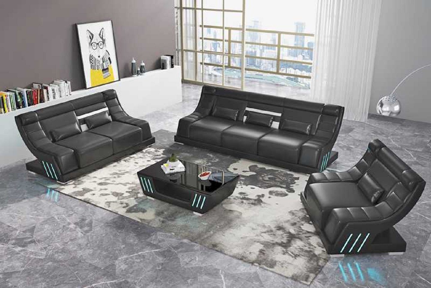 Jvmoebel Wohnzimmer Set Luxus Modern Komplette Couchgarnitur Kunstleder