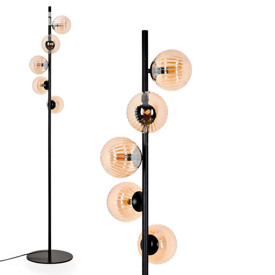 Hofstein Stehlampe Stehlampe Aus Metallriffelglas In Schwarz