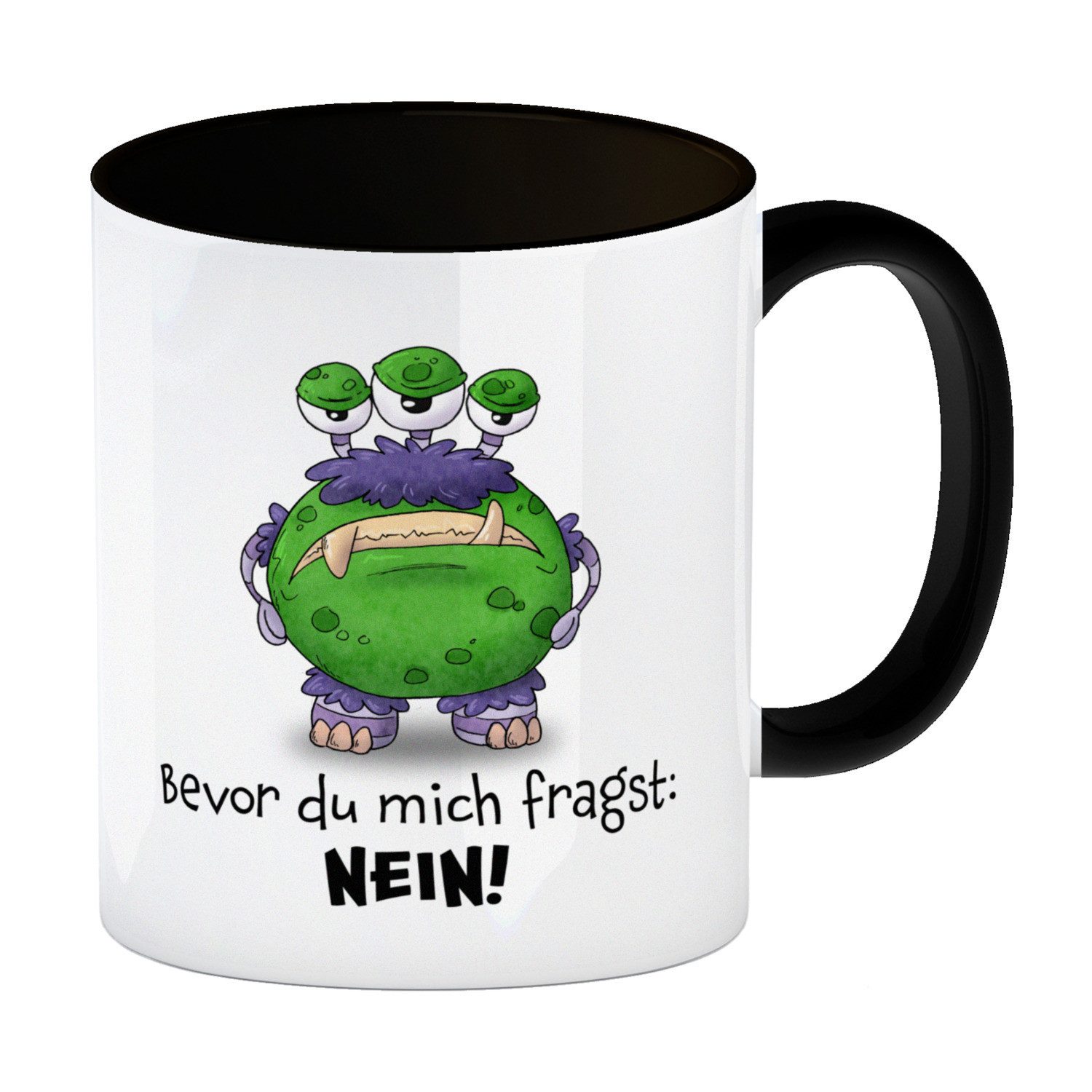 Speecheese Tasse Freches Monster In Grün Lila Kaffeebecher Schwarz Mit