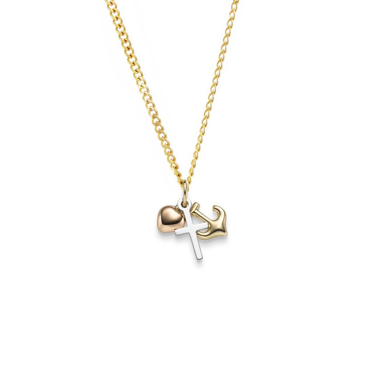 HOPLO Kettenanhänger Anhänger Glaube Liebe Hoffnung 585 Gold mit massiver Goldkette 1,1 mm, Made ...