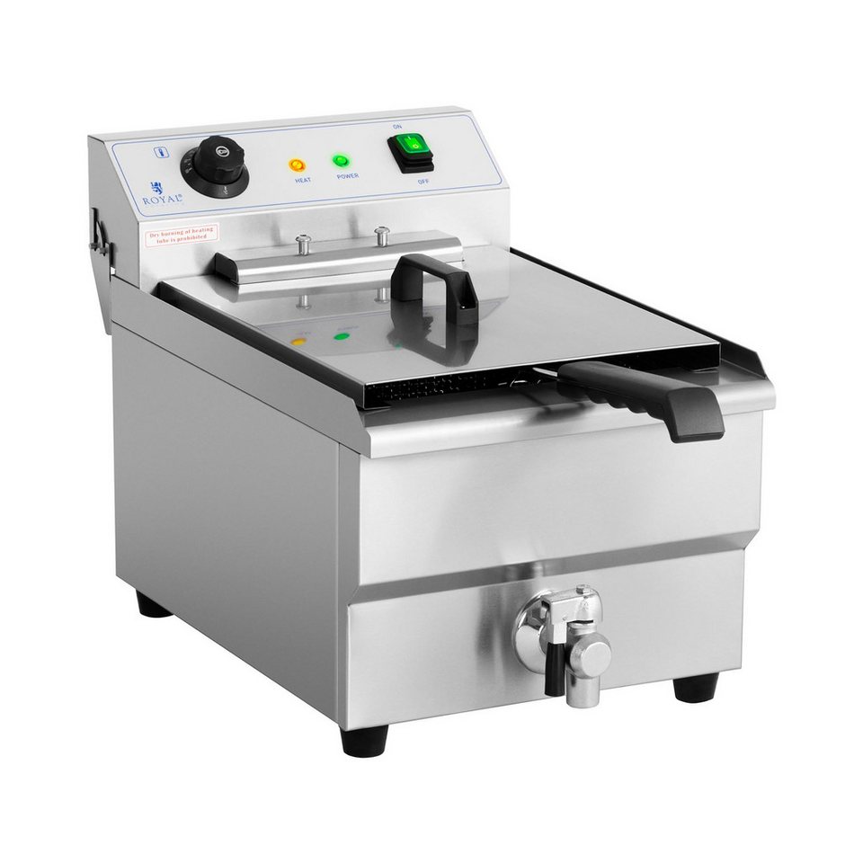 Royal Catering Fritteuse 16l Ablasshahn Kaltzone Edelstahl Gastro 6000 W