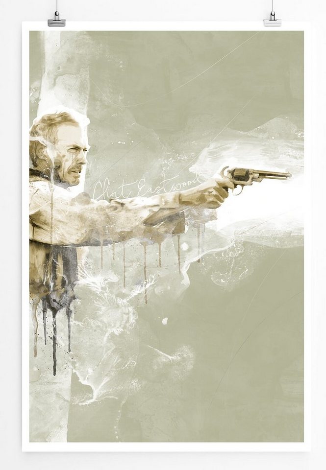 Sinus Art Leinwandbild Clint Eastwood 90x60cm Paul Sinus Art Splash Art