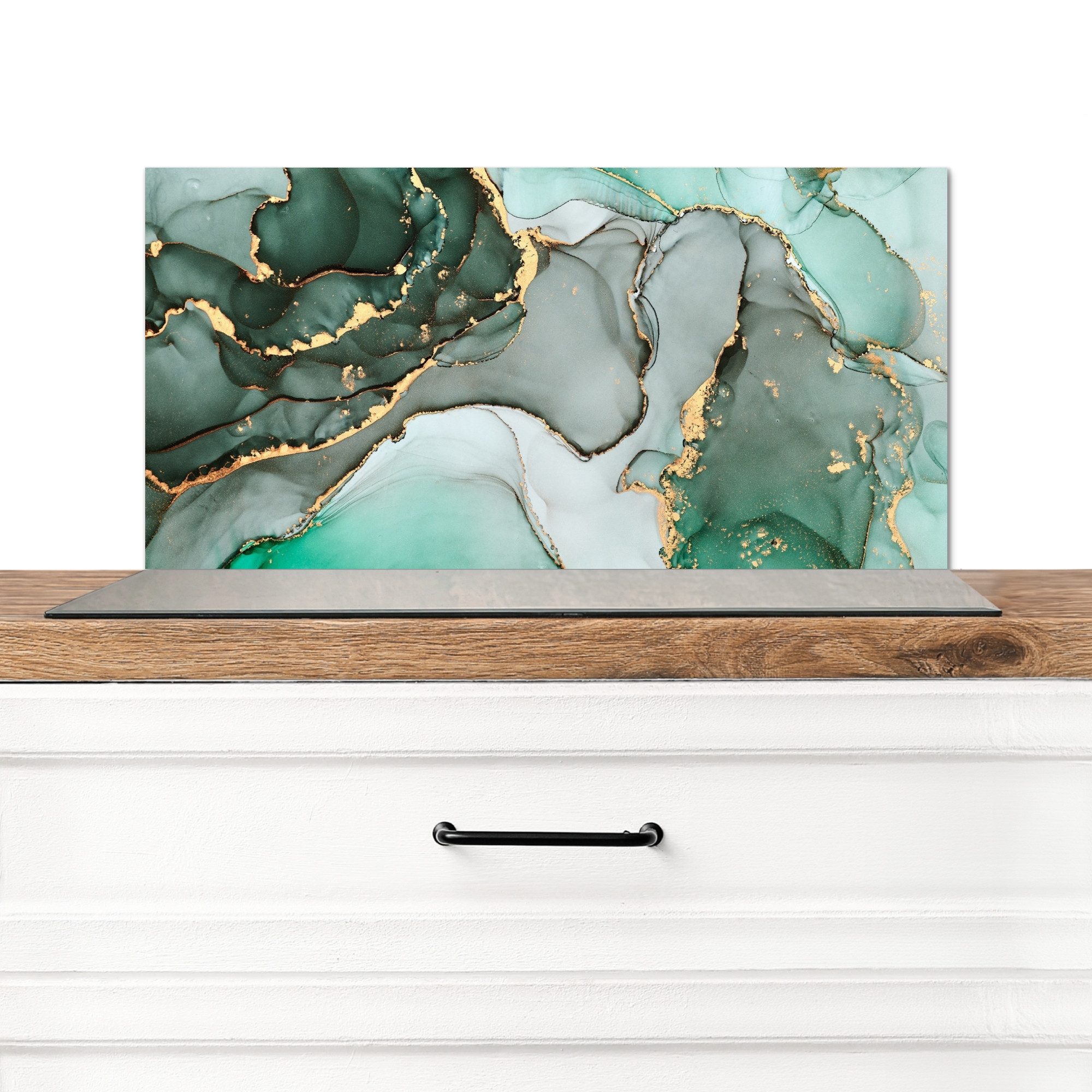 Muchowow Küchenrückwand Gold Marmor Grün Luxus Marmoroptik