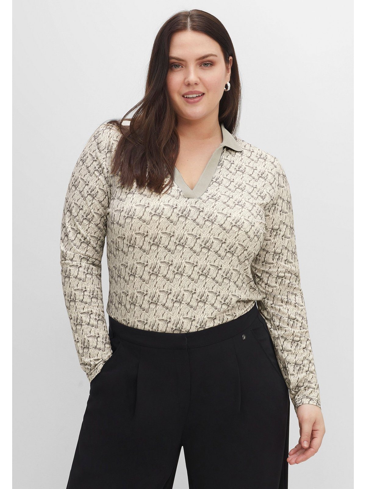 Sheego Langarmshirt Große Größen Mit Polokragen Und Alloverprint