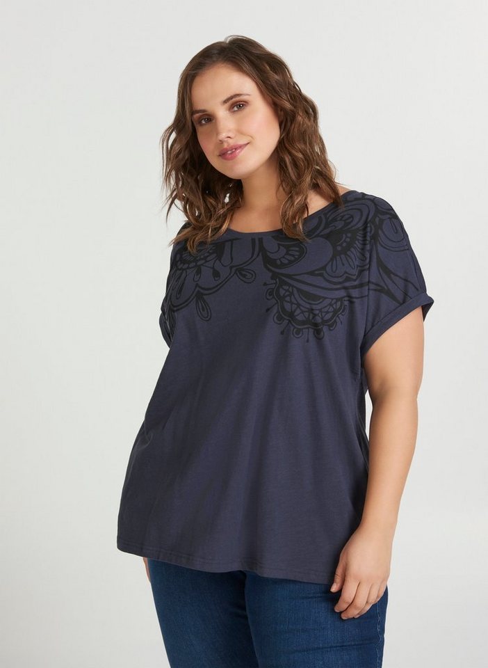 Zizzi T Shirt Große Größen Damen Baumwoll T Shirt Mit Rundhals Und