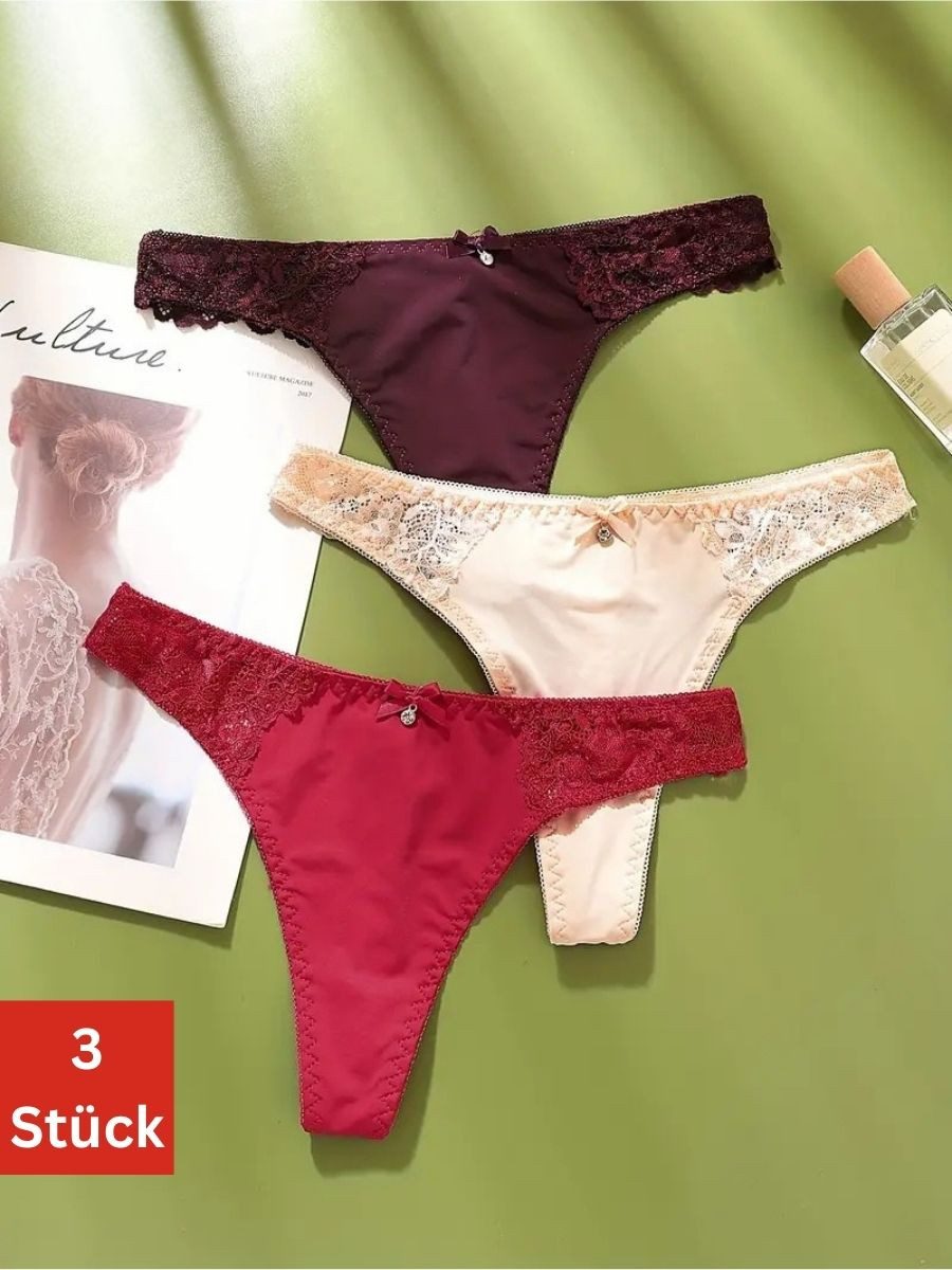 Elegant Love Tangaslip Spitzen-Tangas mit Schleife & Zieranhänger, Elegante Unterwäsche (Set, 3 ...