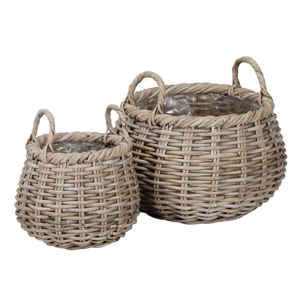 Posiwio Blumentopf 2tlg Pflanzkorb Boho Grau Braun Rattankorb Kooboo