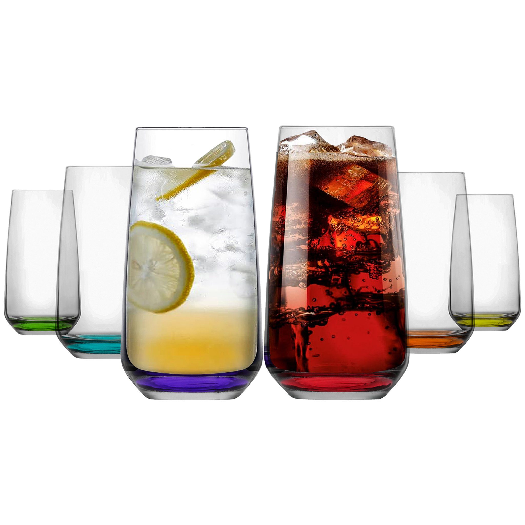 LAV Gläser-Set Lal Rainbow Longdrinkgläser, Glas, 6er-Set, 480ml, mit farbigem Boden